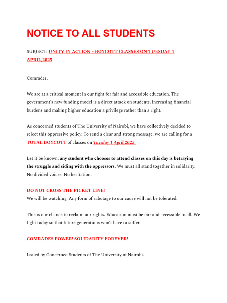 Notice To Suspend Classes On Tuesday 1 Apr, 2025 | PDF