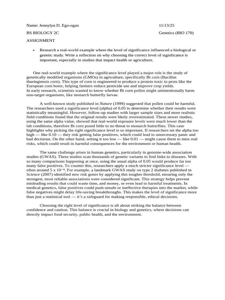 Importance of Significance Level in Genetics | PDF | Type I And Type Ii ...