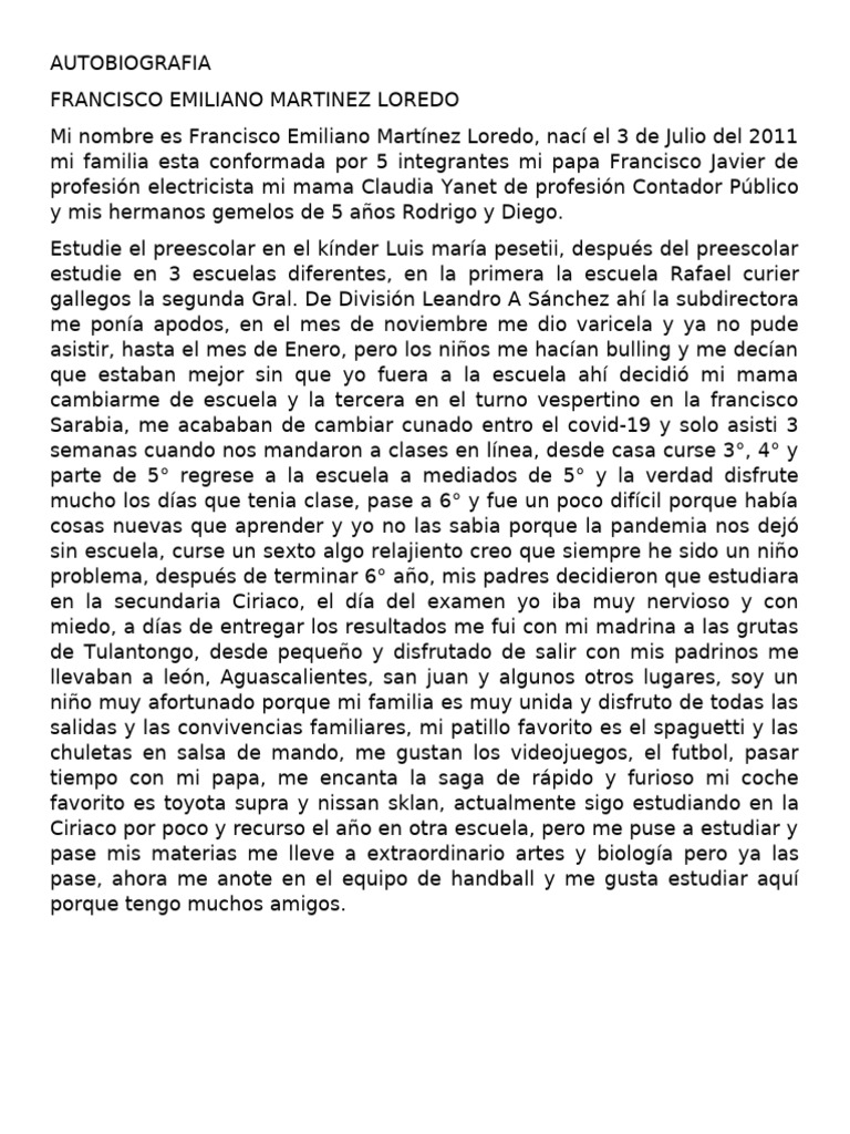 Autobiografía de Francisco Emiliano | PDF