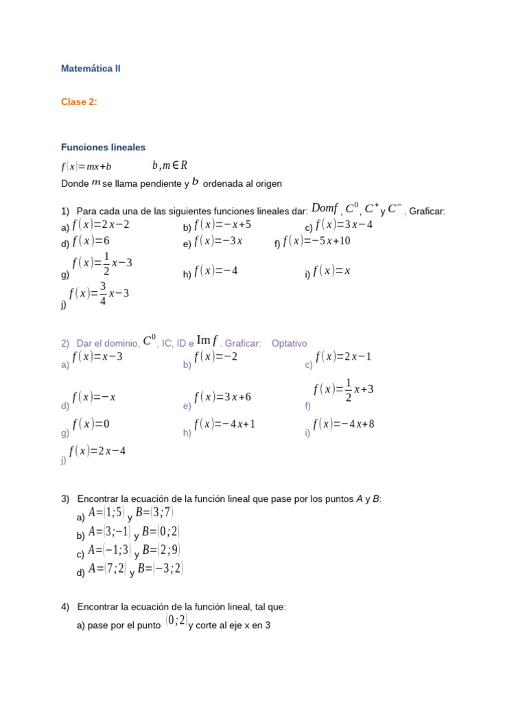 Matemática Il Ejercicios Clase 2 Mi | PDF