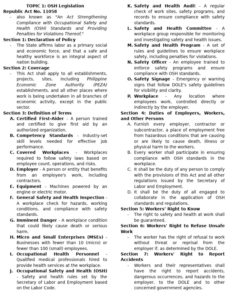 OSH Legislation Overview in the Philippines | PDF | Occupational Safety ...