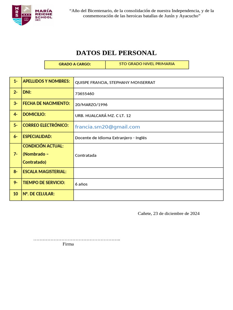 Datos Del Personal | PDF