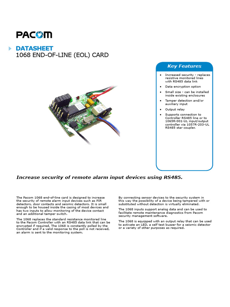 PACOM - 1068 IO Interface Datasheet | PDF | Relay | Sensor