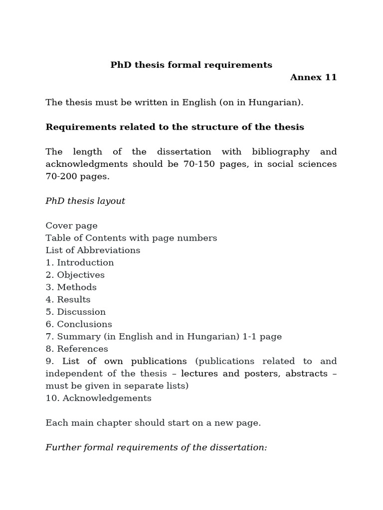 Annex - 11 - PHD Thesis Formal Requirements | PDF | Thesis | Apa Style