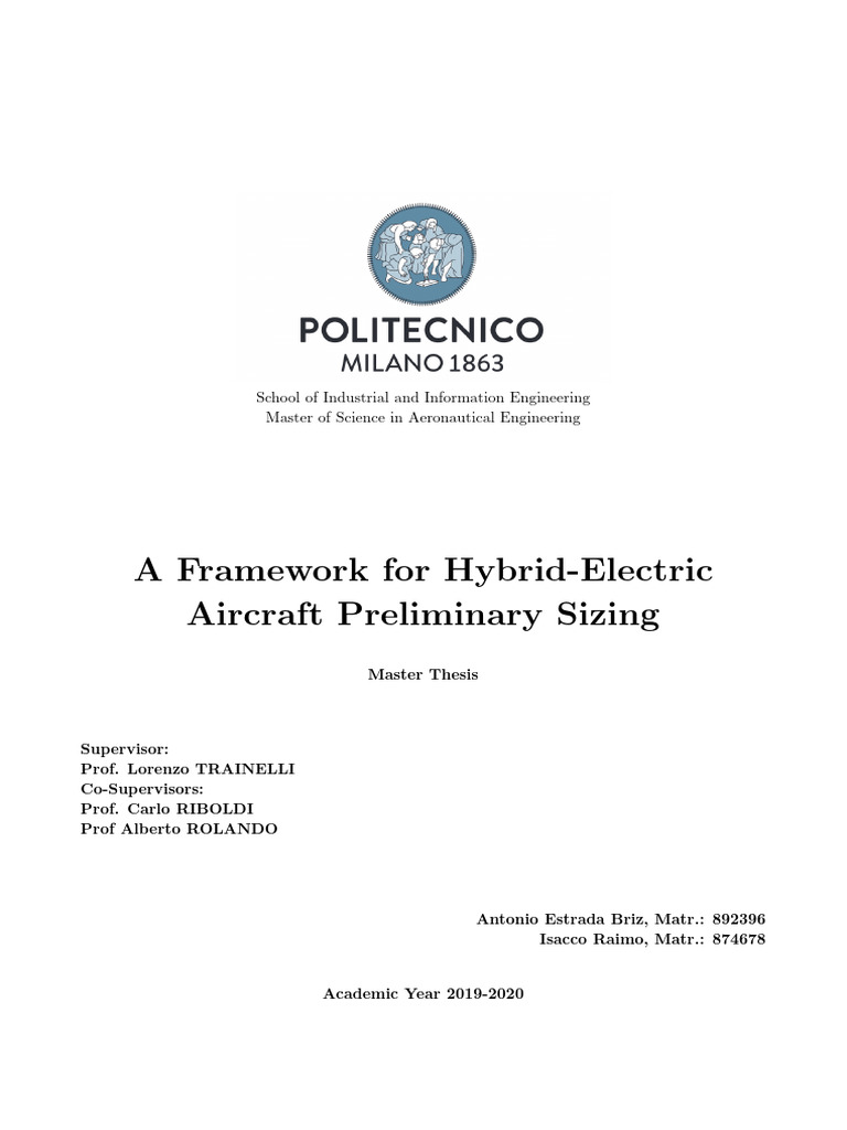 A Framework For Hybrid-Electric Aircraft Preliminary Sizing | PDF ...