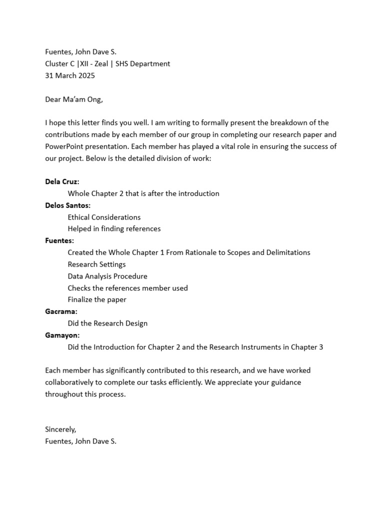 Group Contribution Breakdown for Research Paper | PDF