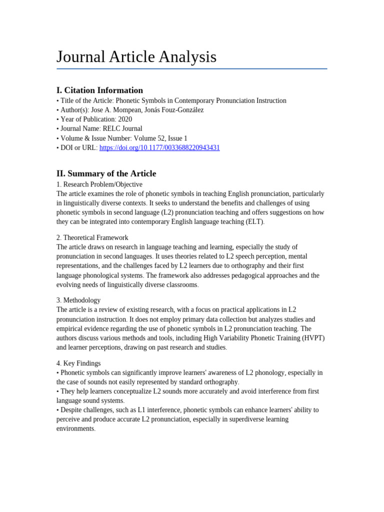 Journal Article Analysis | PDF | Second Language | Phonology