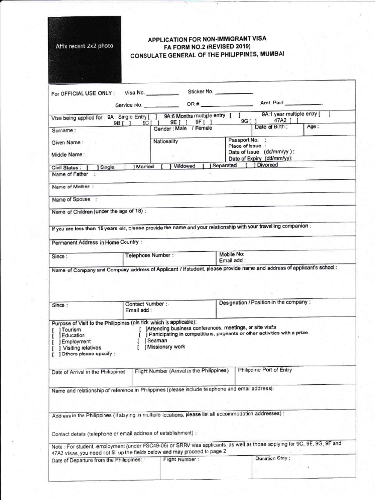 Philippine Non-Immigrant Visa Application | PDF | Travel Visa | Human ...