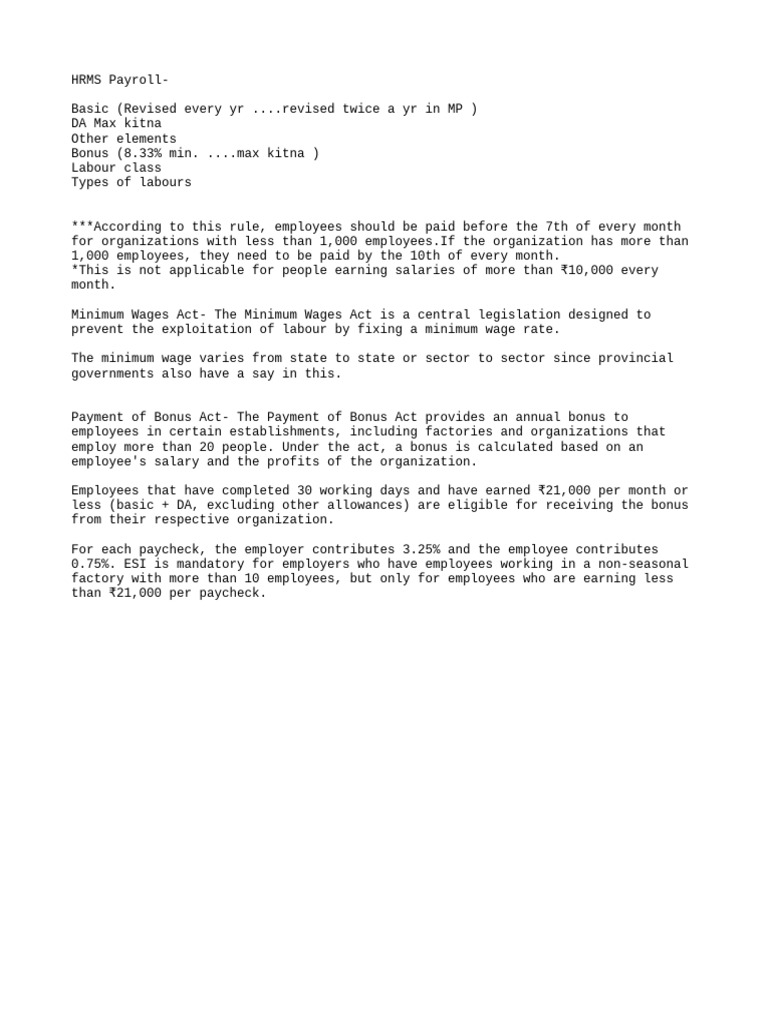 HRMS Payroll Notes | PDF