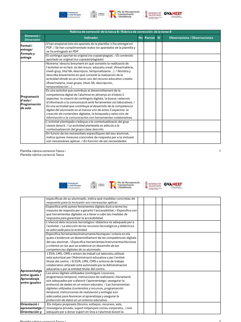 Rúbrica Tasca B | PDF