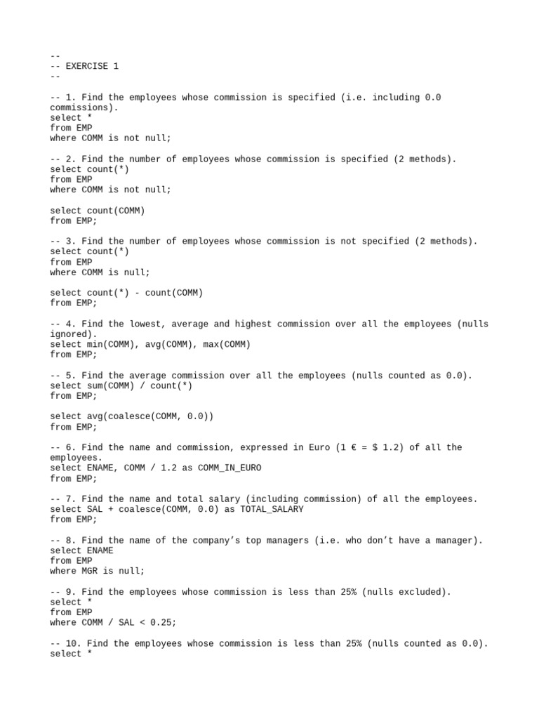 SQL Queries for Employee Commission Analysis | PDF | Databases | Sql