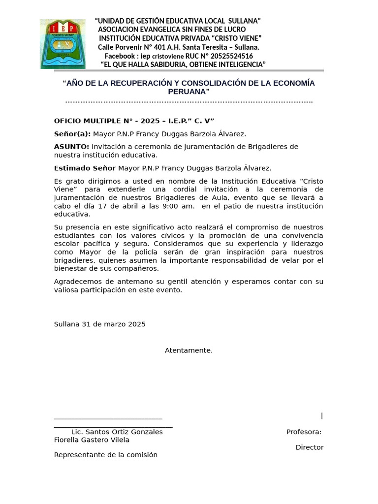 OFICIO N para Policia Juramentacion Brigadas | PDF