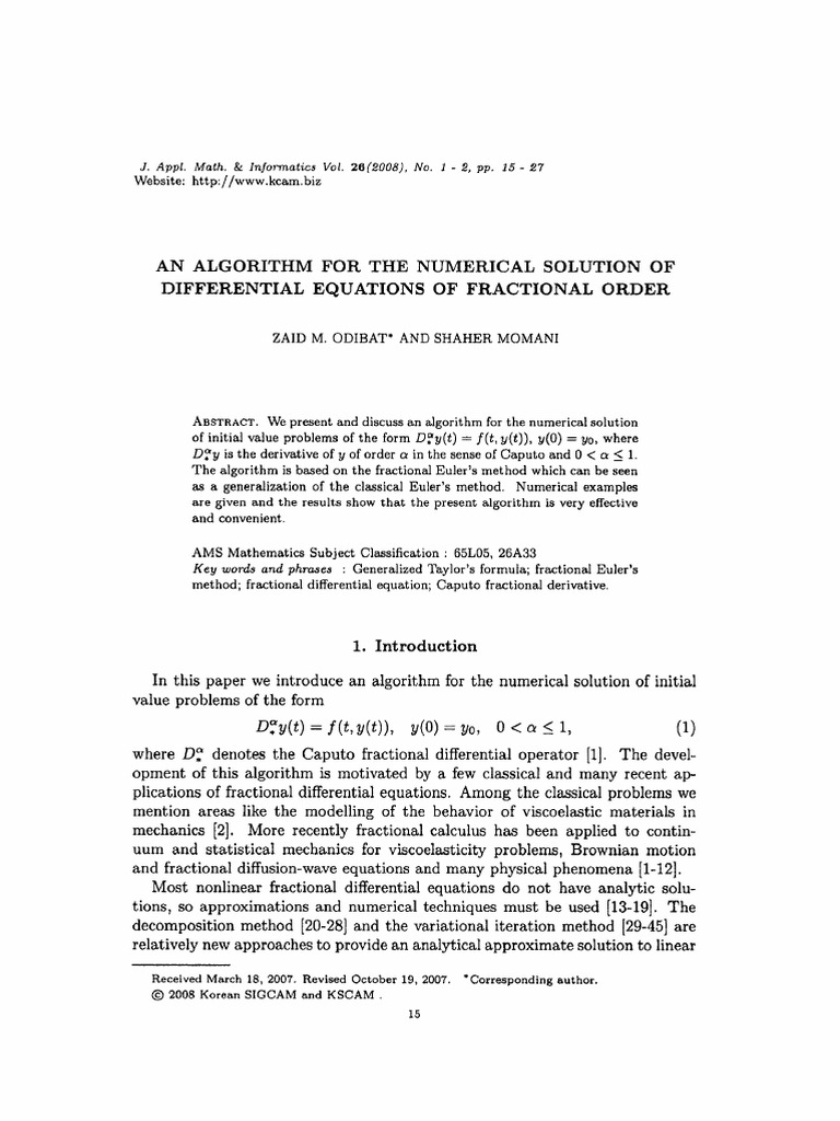 An Algorithm For The Numerical Solution of Differential Equations of ...
