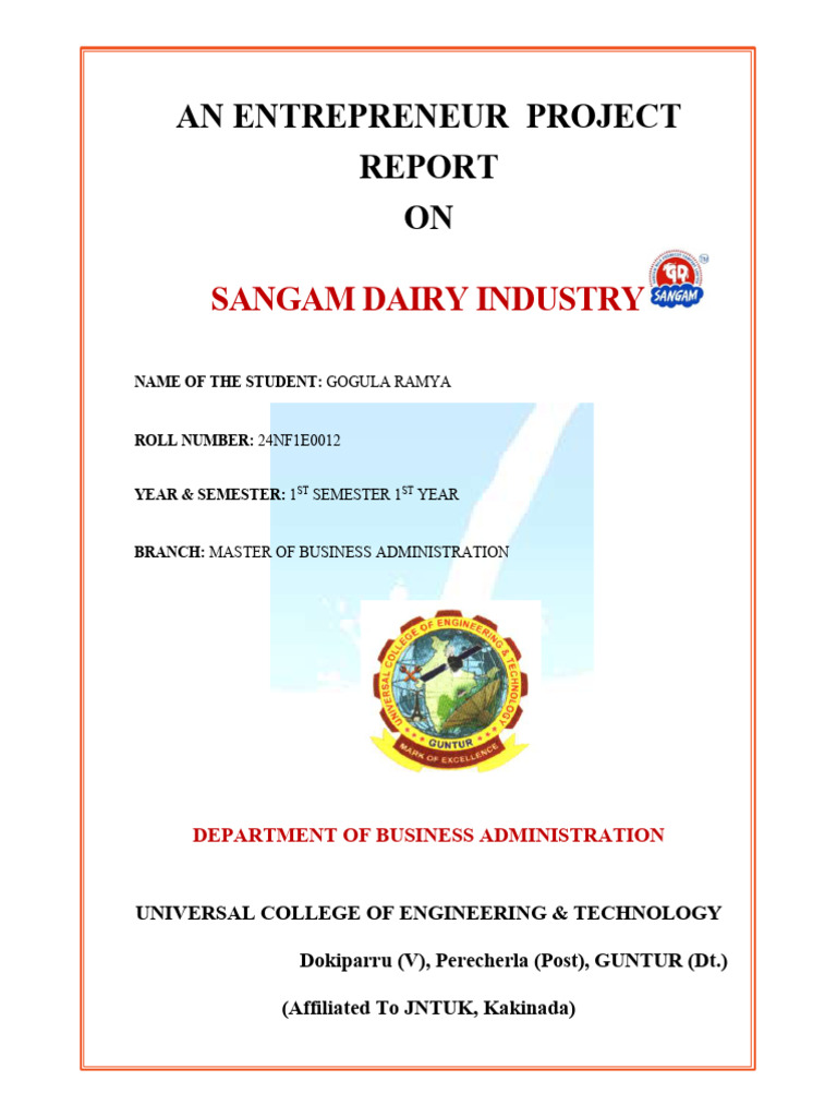 Gogula Ramya E.D Project | PDF | Milk | Bull