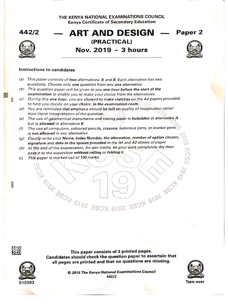 ART AND DESIGN P2 KCSE 2019 Min | PDF