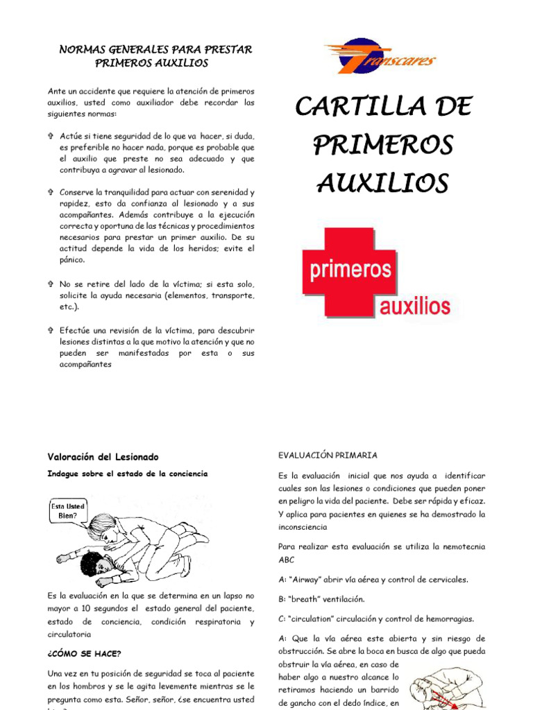 CARTILLA DE PRIMEROS AUXILIOS | PDF | Primeros auxilios | Medicina CLINICA