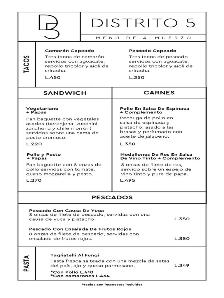 Menú de Almuerzo Distrito 5 | PDF