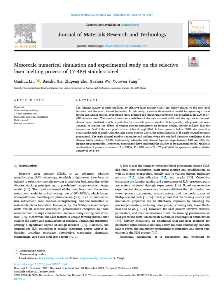 2025 - Liu Et Al - Mesoscale Numerical Simulation and Experimental Study On The Selective Laser ...