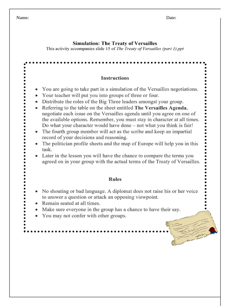 Treaty of Versailles Simulation Guide | PDF | Treaty Of Versailles ...