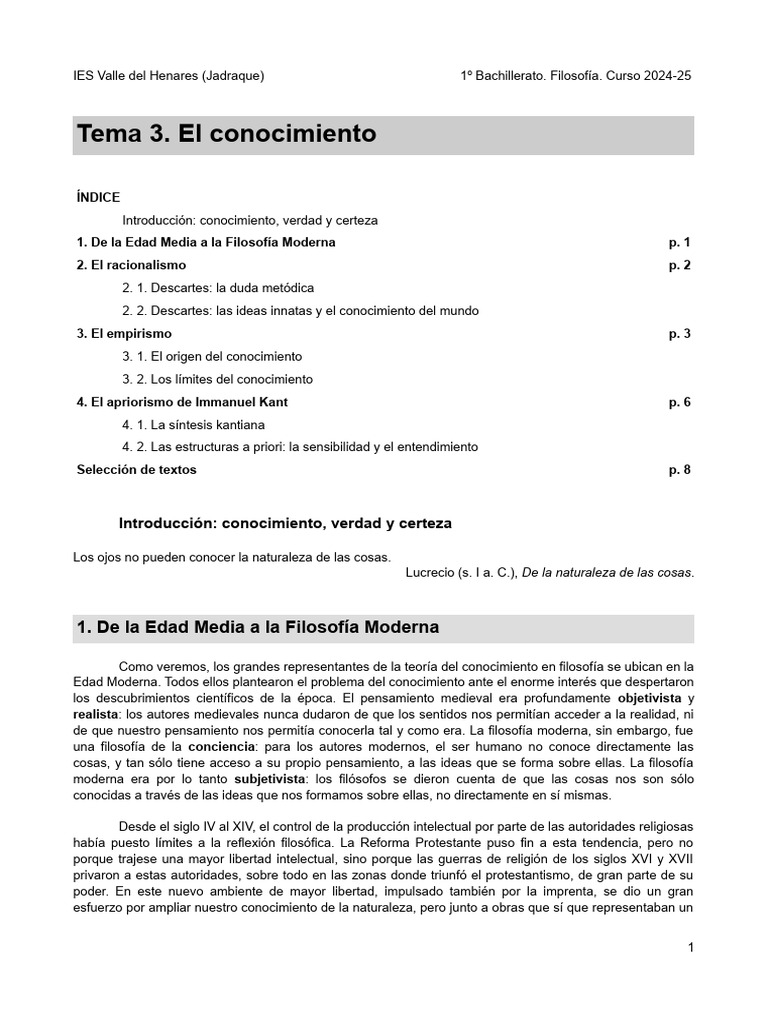 1BACH.3.El Conocimiento | PDF | Empirismo | Racionalismo