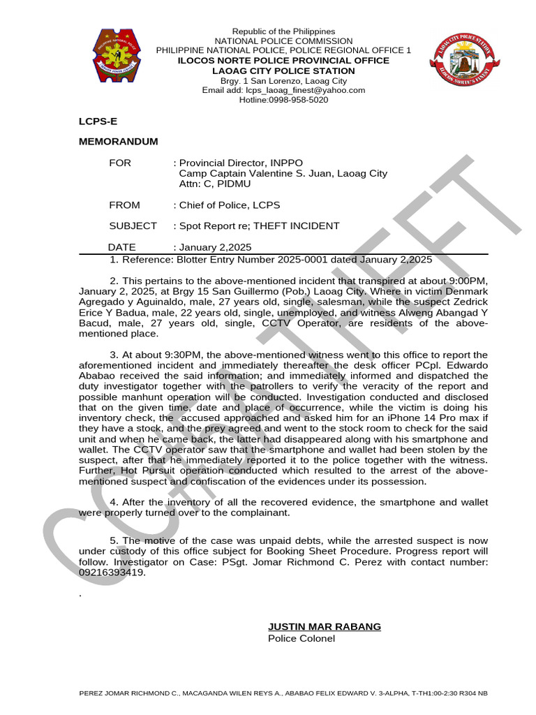 Spot Report | PDF | Criminal Law | National Security