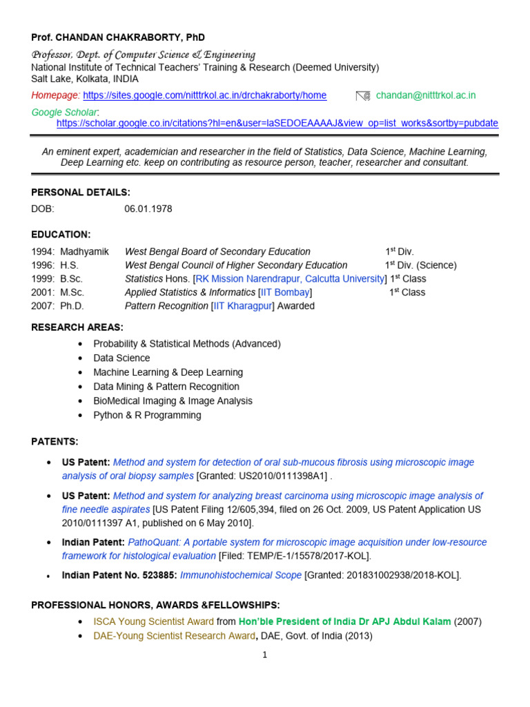 CV - DR Chandan Chakraborty 13-4-2024n | PDF | Machine Learning ...