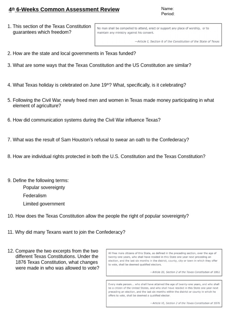 4th 6weeks Common Assessment Test Review | PDF
