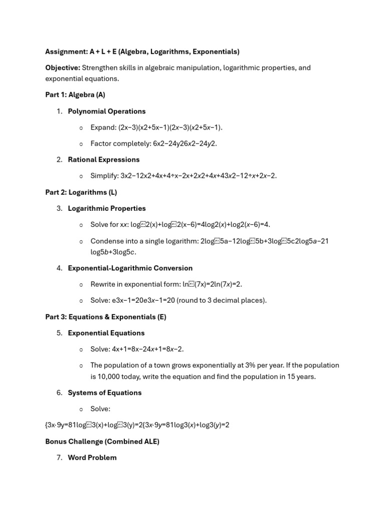 Algebra, Logarithms, Exponentials | PDF