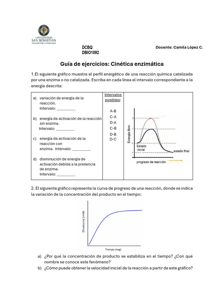 Guía de ejercicios 03 Cinética enzimática | PDF | La cinética de enzimas | Enzima