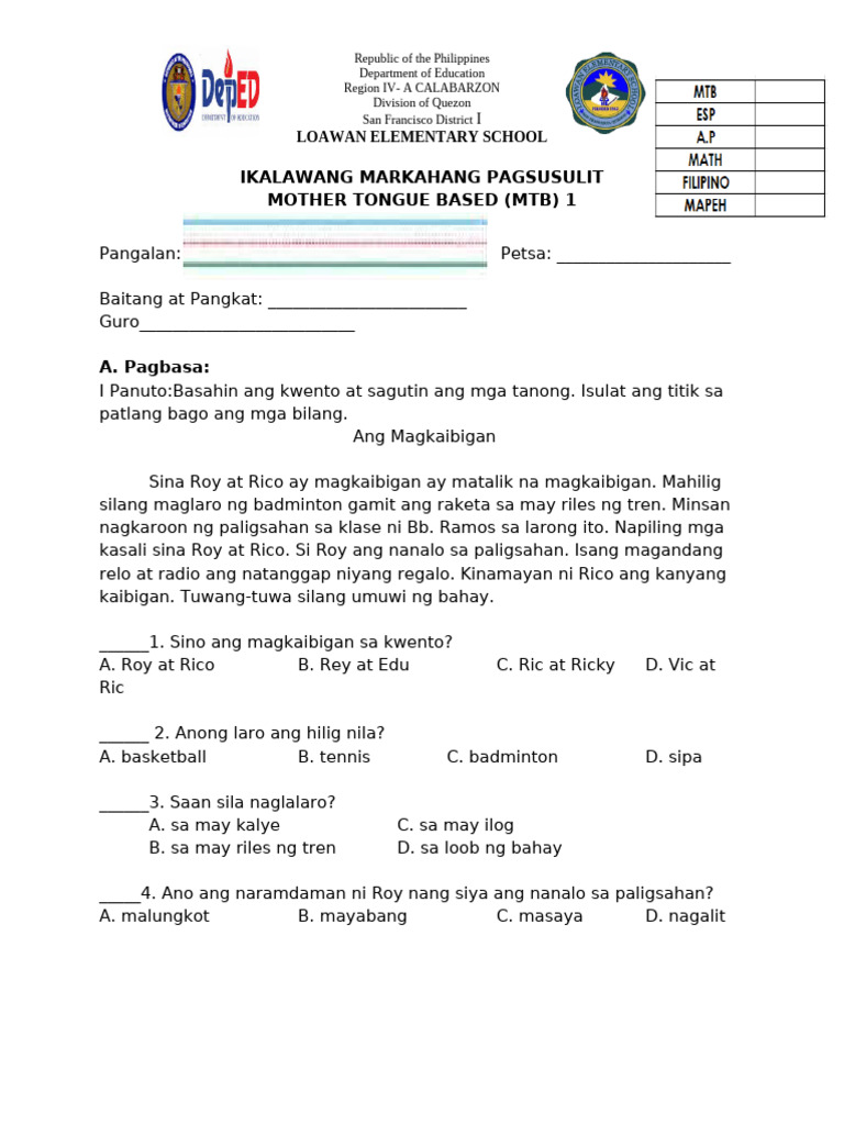 PT - MTB 1 - Q2 | PDF