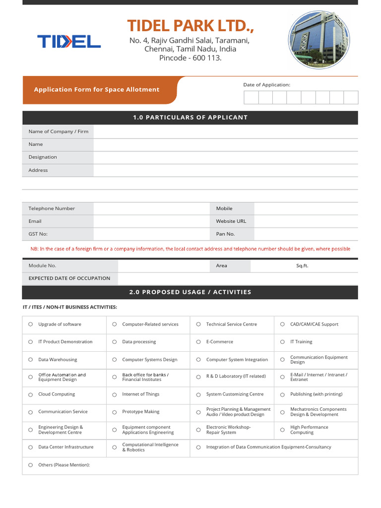 Tidel Space Allotment Application Form | PDF | Internet | Computing
