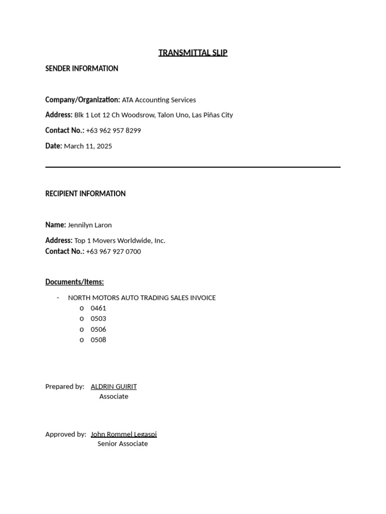 Transmittal Slip Draft | PDF