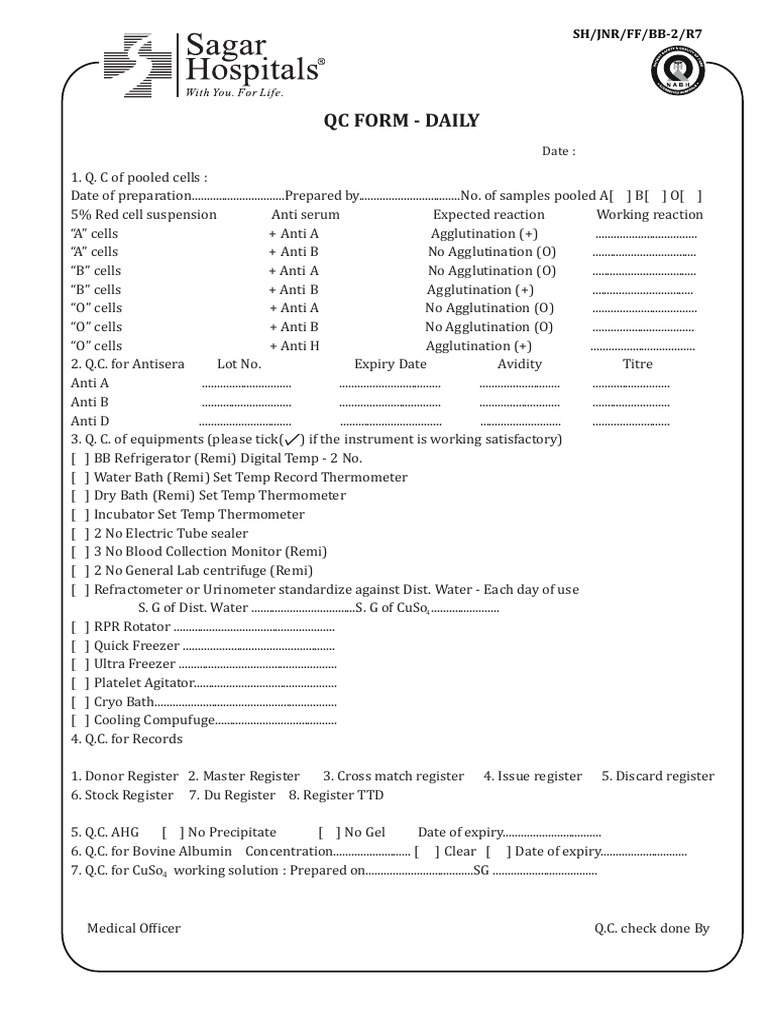 Daily QC Form for Hematology Lab | PDF | Body Fluids | Tissue (Biology)