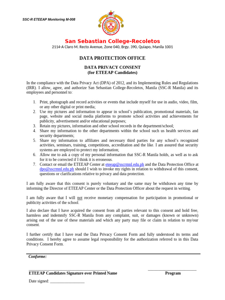 ETEEAP Data Privacy Consent Form | PDF | Information Privacy | Privacy