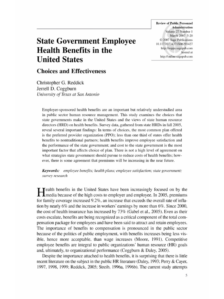 State Government Employee Health Benefits in The United States | PDF