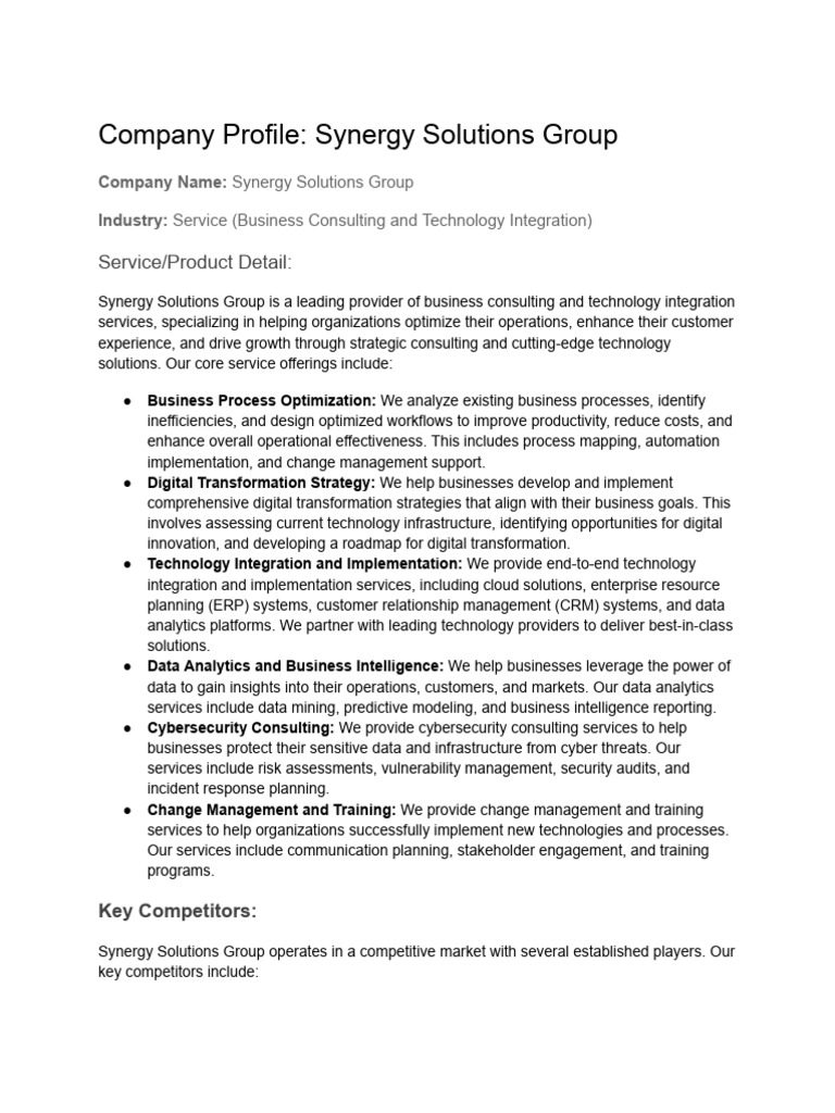 Synergy Solutions Group Overview | PDF | Consultant | Computer Security