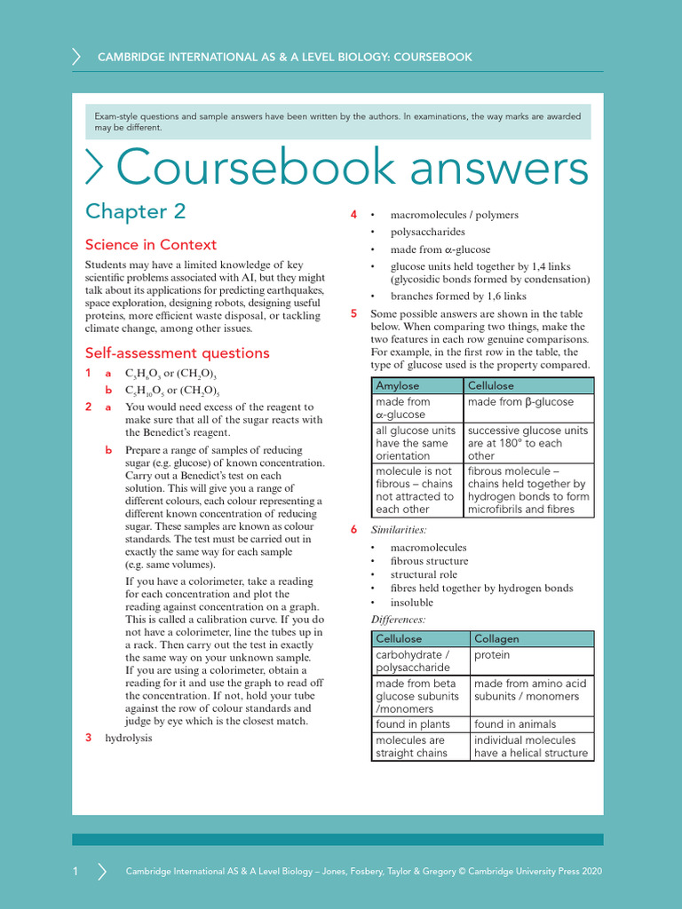 Coursebook Answers Chapter 2 Asal Biology | PDF | Alpha Helix | Proteins