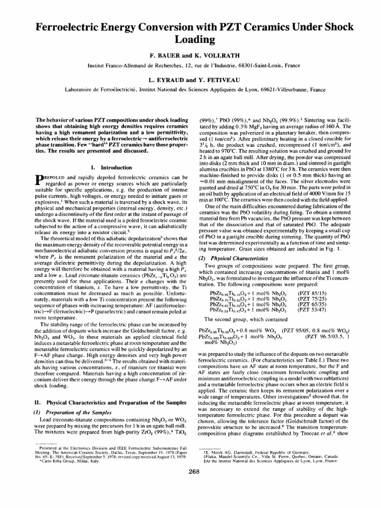 PZT Ceramics Shock Loading Energy Conversion | PDF | Dielectric | Ceramics