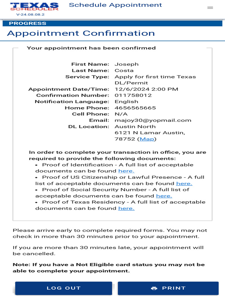 Texas DPS - Schedule Appointment 52 | PDF