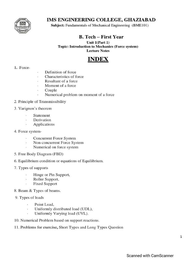 Lecture Notes (BME 101) of Unit 1, Part 1 | PDF