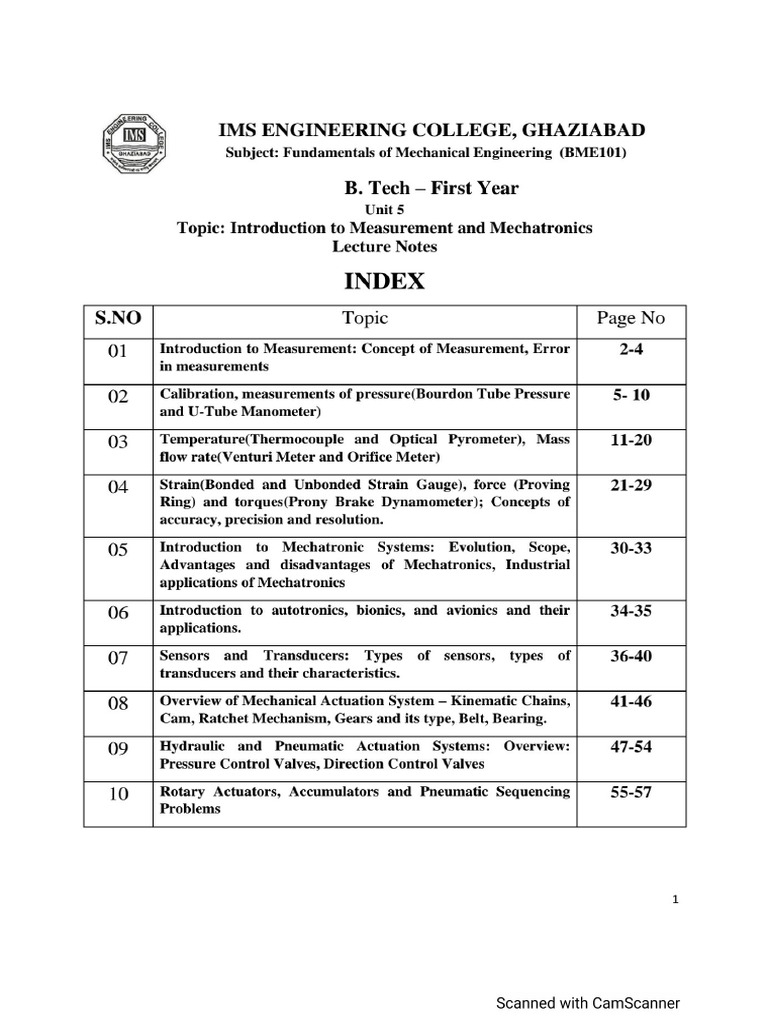 Lecture Notes of Unit V (BME 101) | PDF