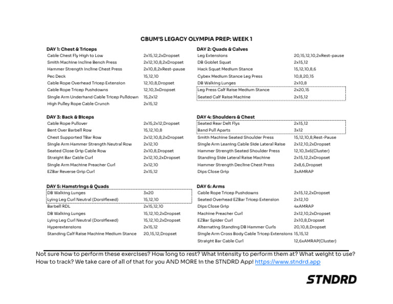 CBUM Olympia Prep Week 1 Workout | PDF | Musculoskeletal System ...