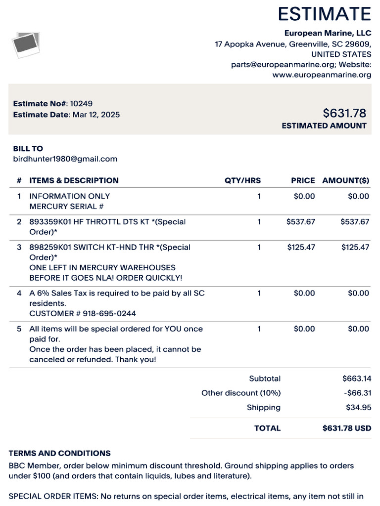 Estimate - 10249 | PDF