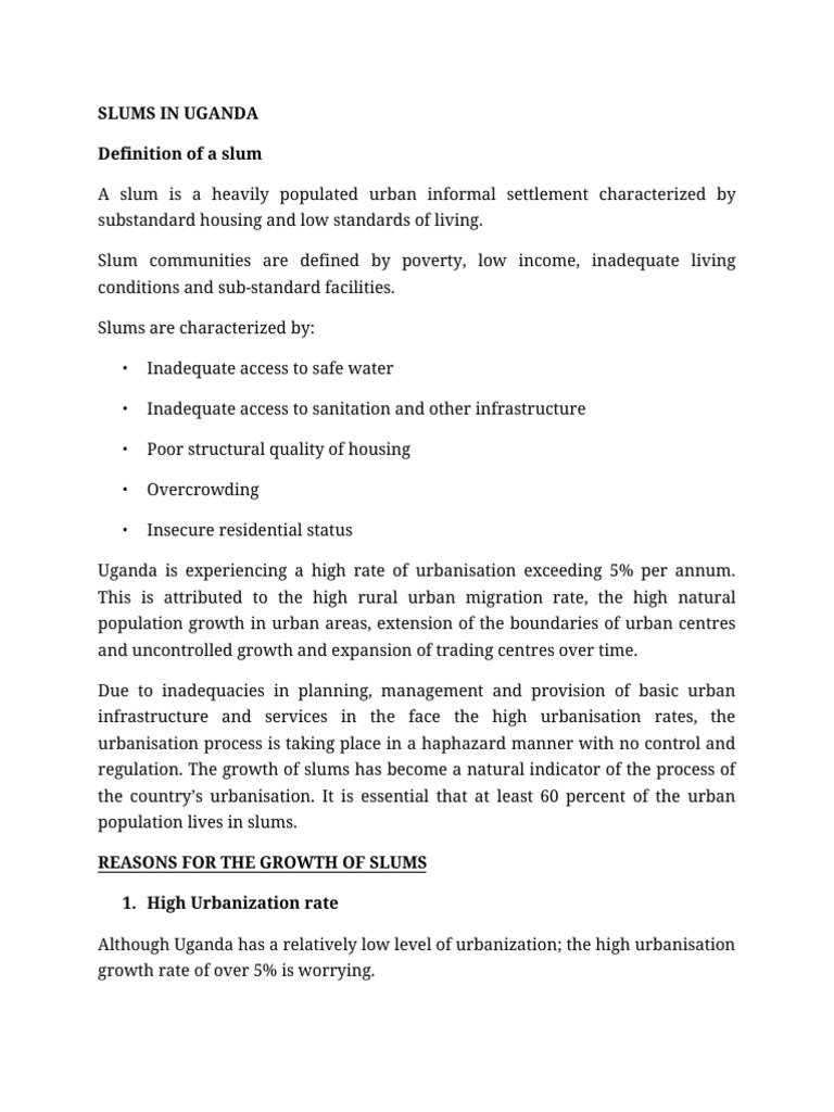 Challenges of Slums in Uganda | PDF | Slum | Urbanization