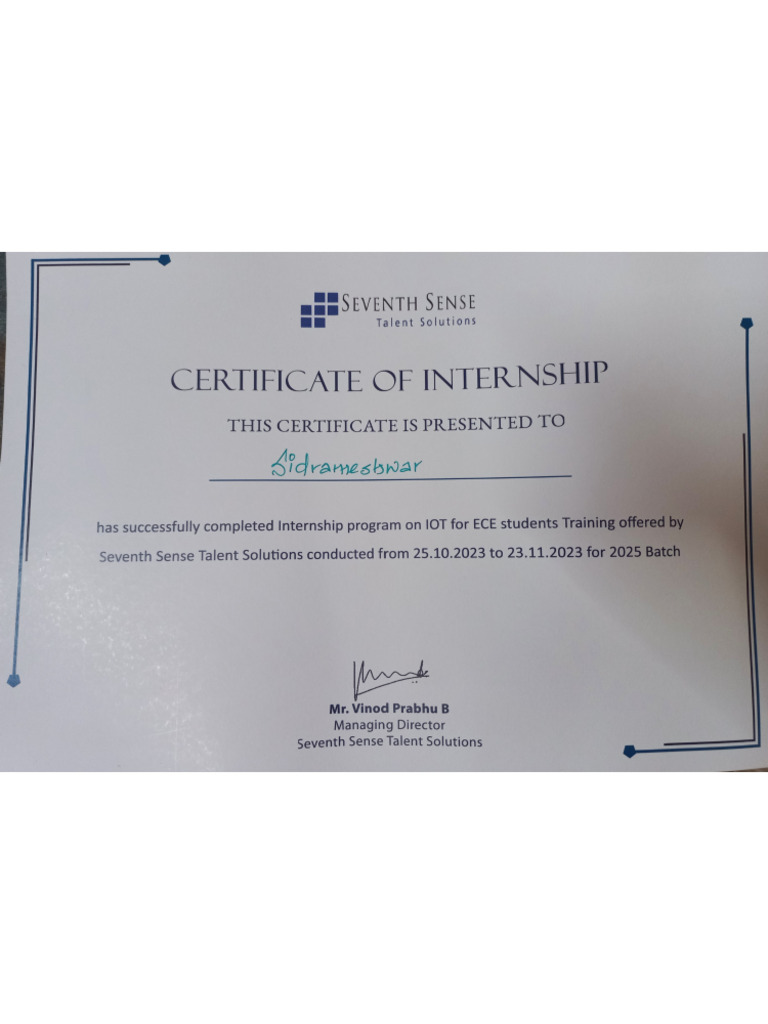 IOT intership Certificate | PDF