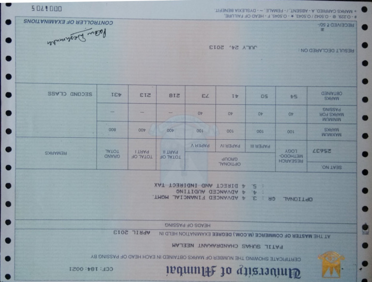 04631-83018 M Com Final Year Mark Sheet | PDF