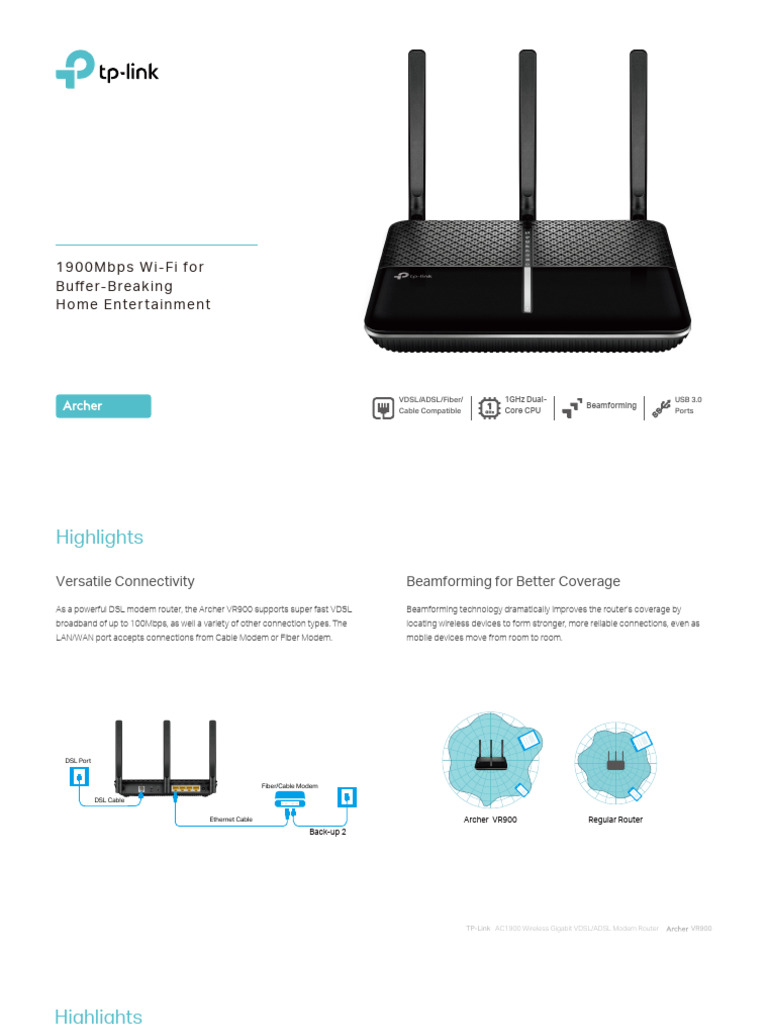 Archer VR900 (EU) V3 Datasheet | PDF | Wi Fi | Computer Network