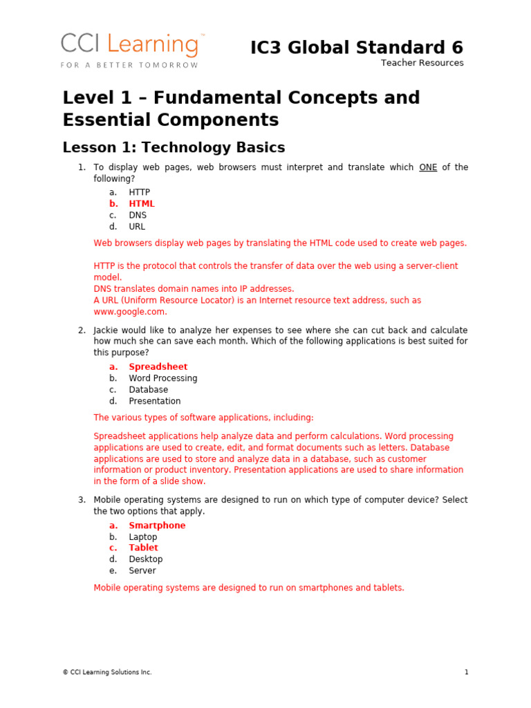 7515-1 Level 1 Answer Key For Lesson Quiz Questions | PDF | Wireless ...