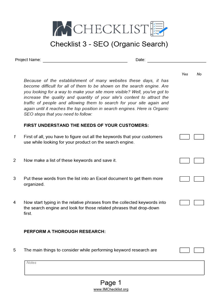 Checklist 3 SEO Organic Search | PDF | Search Engine Optimization ...