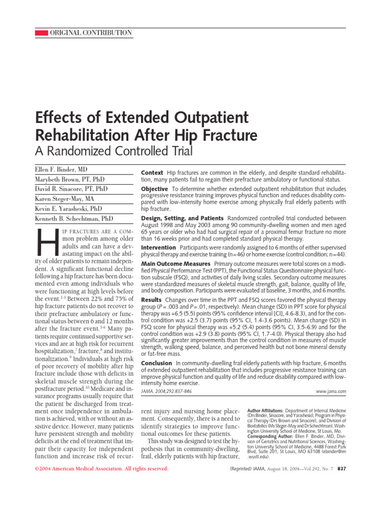 Effects of Extended Outpatient Rehabilitation After Hip Fracture | PDF ...